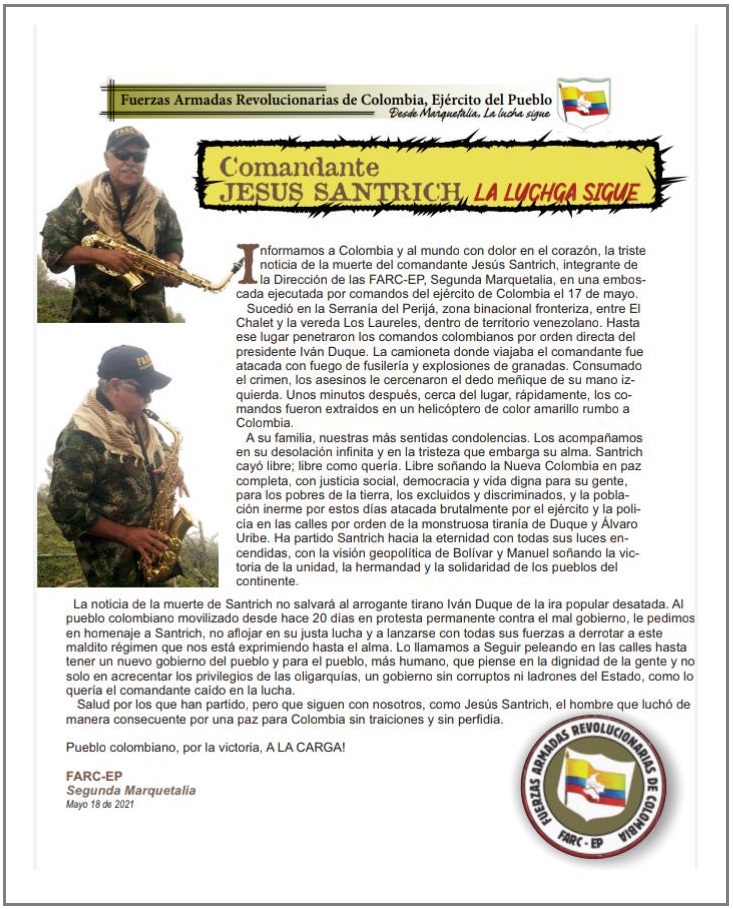 Las disidencias de las FARC confirman la muerte de Jesús Santrich - EL ...